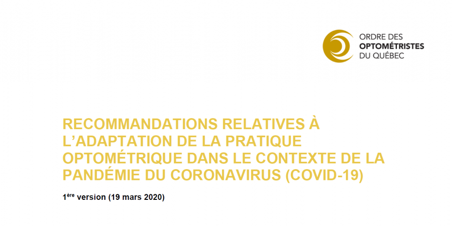 RECOMMANDATIONS OOQ COVID19 | The Canadian Association of Optometrists